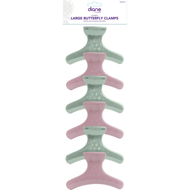 Diane Butterfly Clamps, Large, Green & Pink, 6/Pack - Hairhouse Warehouse